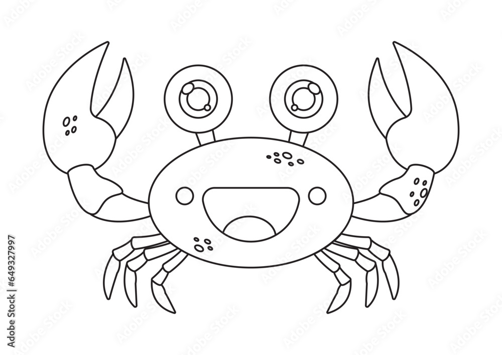 Coloring Page of a Cute Cartoon Crab Vector Illustration Stock Vector ...