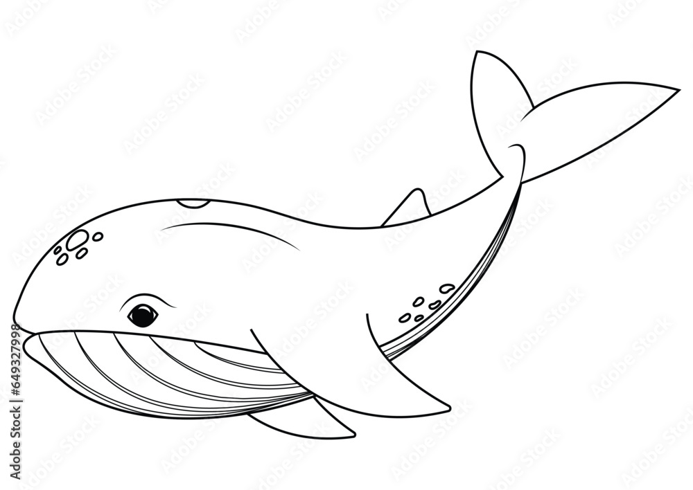 Vetor de Black and white whale cartoon character vector. Coloring page ...