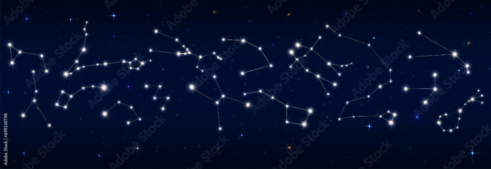 Stars constellation border and night sky map for astronomy or astrology ...
