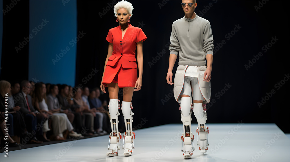 Models with prosthetic legs walking the runway during the Fashion Week ...