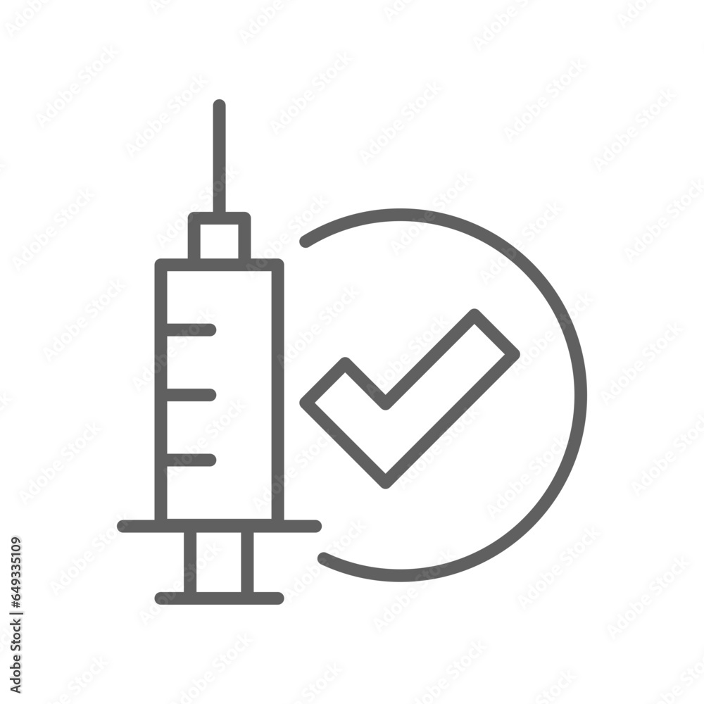Vaccine check, syringe line icon. injections, Approved disease ...