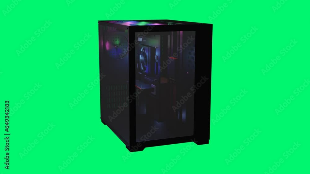 The 3D-Rendered black computer case with 4 spectacular Fans and RGB ...