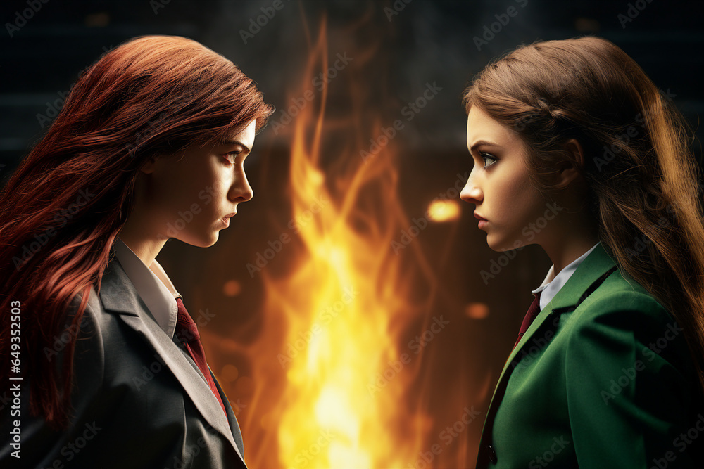 Generative ai collage picture of two witches have confrontation magical ...