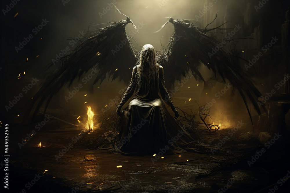 Genrative ai collage picture of evil satanic inferno with dark wings ...