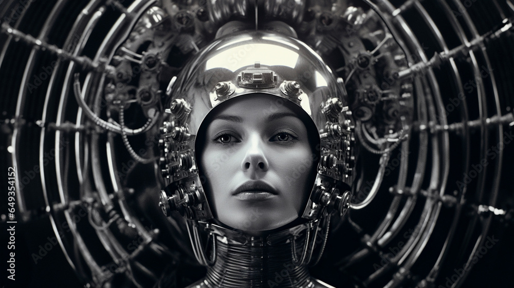 1950's Atomic age portrait of model as astronaut wearing sci-fi style ...