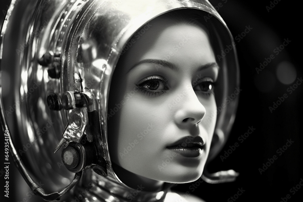 1950's Atomic age portrait of model as astronaut wearing sci-fi style ...
