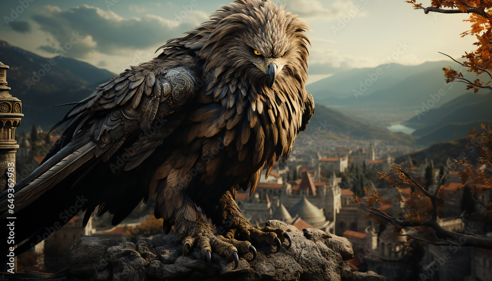 Fictitious recreation of griffin, griffon, or gryphon creature ...