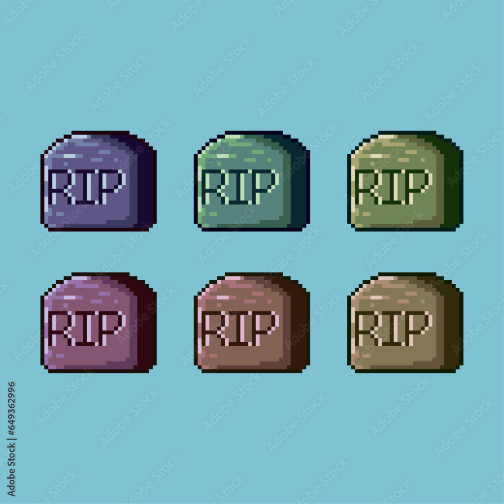 Pixel art sets of rip grave halloween with variation color item asset ...