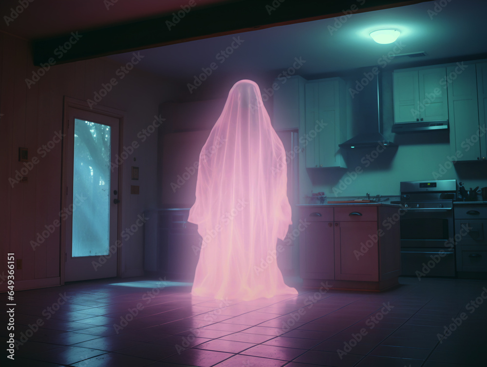 AI-generated stylised 90s photo of the Halloween solitary ghost. An ...