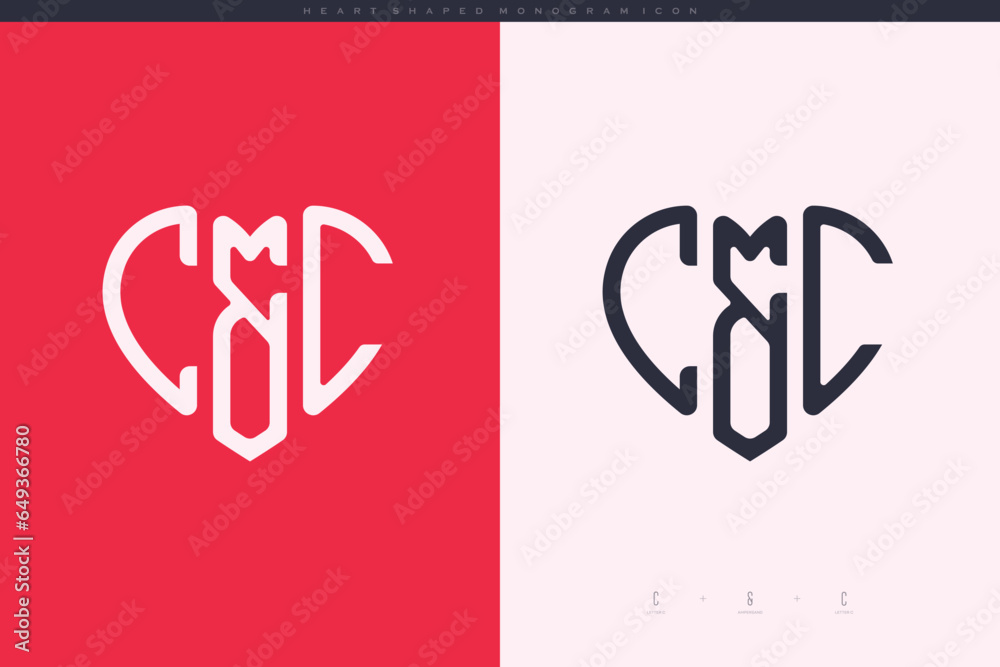 Initial CC letters with red heart and love logo flat icon monogram ...