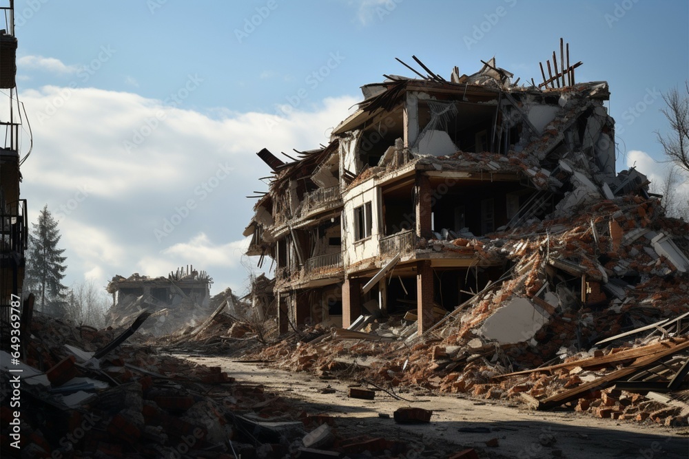 Earthquakes impact Buildings and houses crumble, a scene of devastation ...