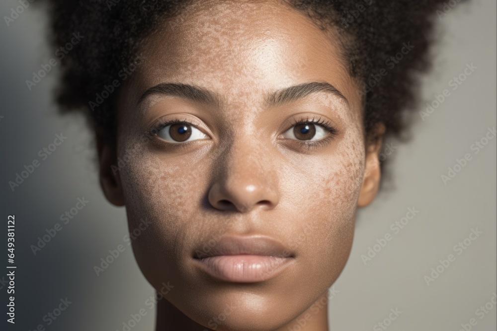 African American Woman with Textured Skin and Blemishes from Dermatitis ...