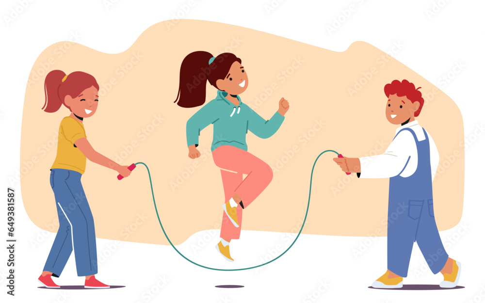 Kids Love Jumping Rope, Children Characters Engage in Fun Playful ...