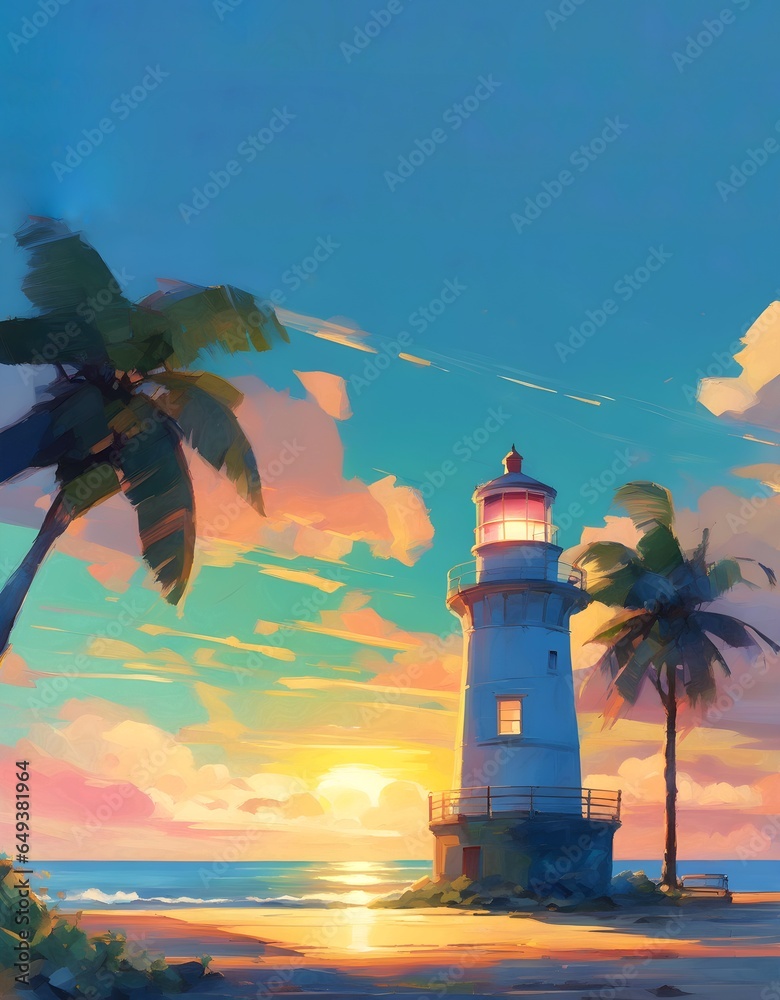 Beautiful digital illustration of little lighthouse on the Brazilian ...