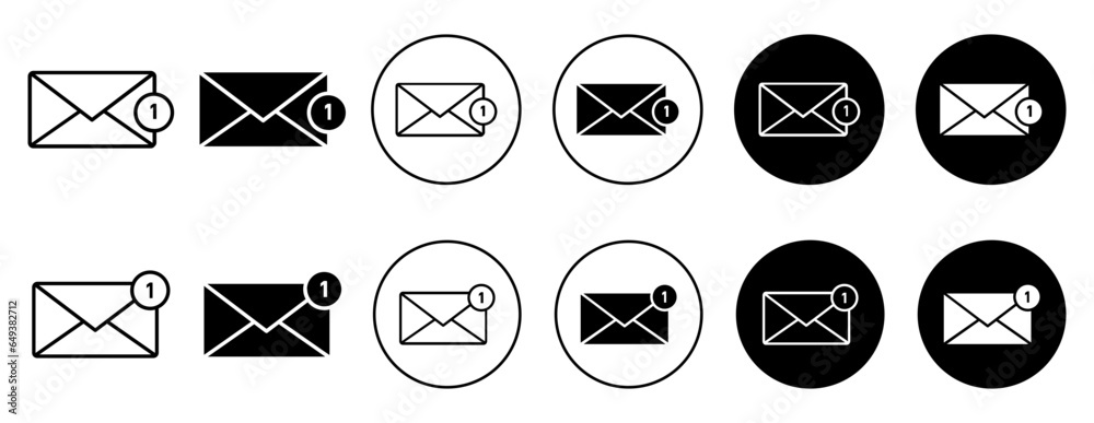 New email icon. 1 E mail received in mailbox symbol. One new mail alert ...