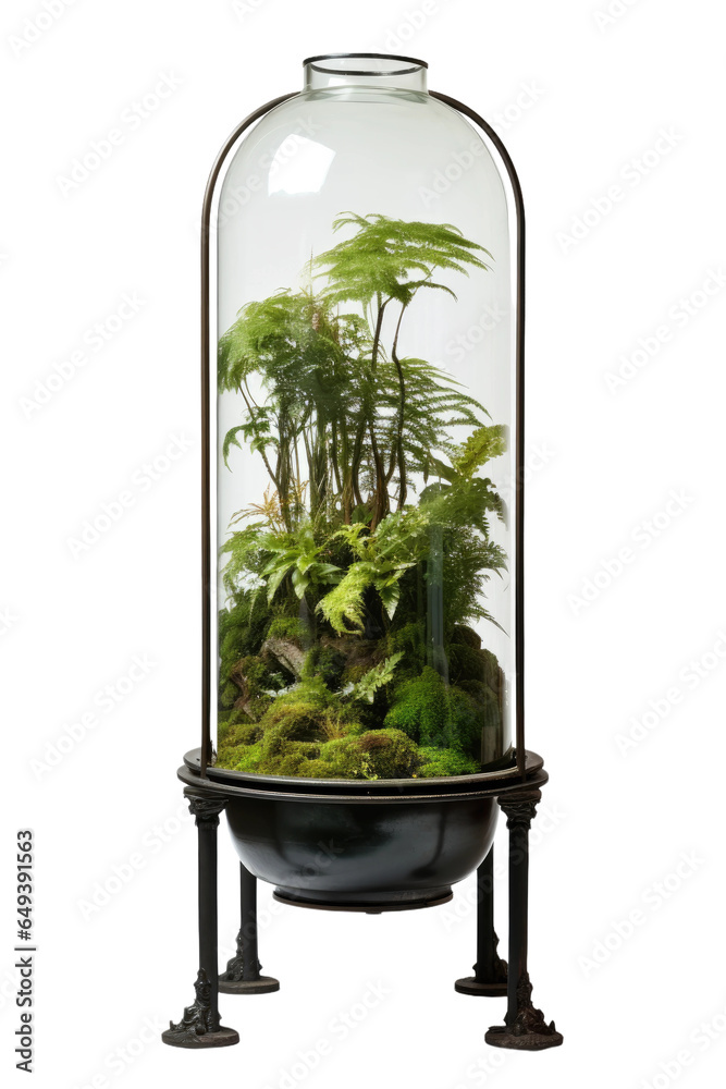 a tall glass terrarium isolated on a transparent background, generative ...