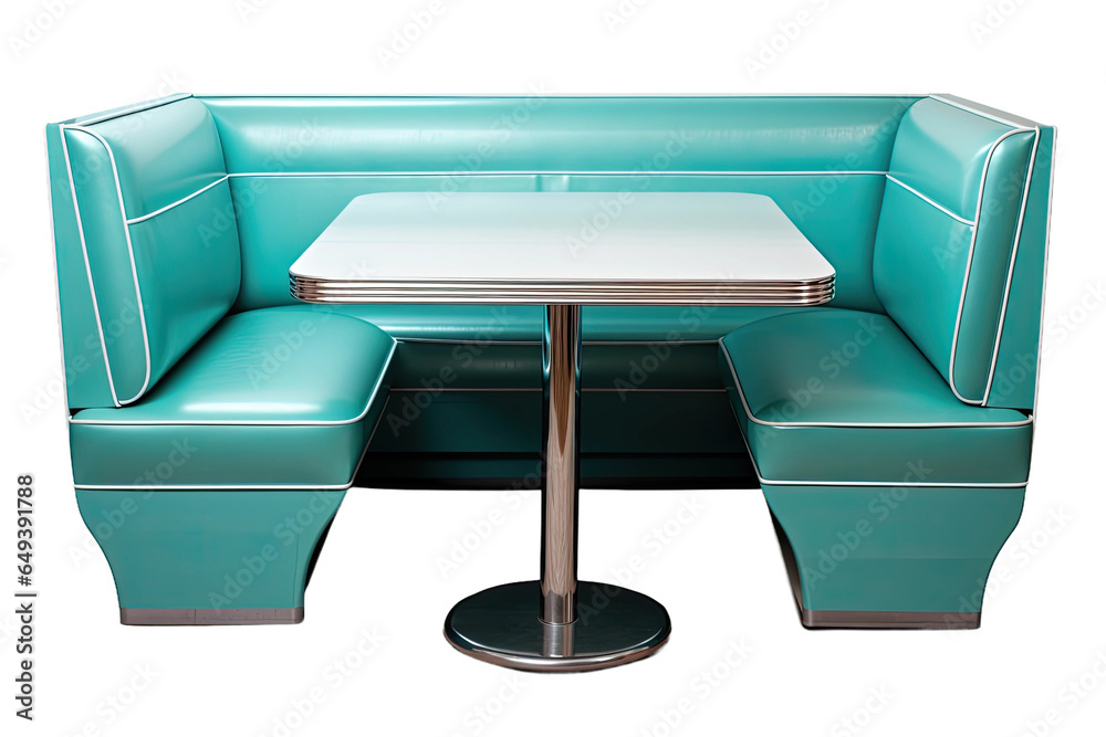 a teal corner booth diner seating isolated on a transparent background ...
