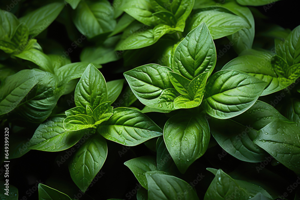 Top-down picture of Genovese basil plants. Basil (Ocimum basilicum ...