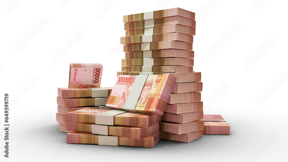Stacks of 100000 Indonesian rupiah notes on top of pedestal. money on ...