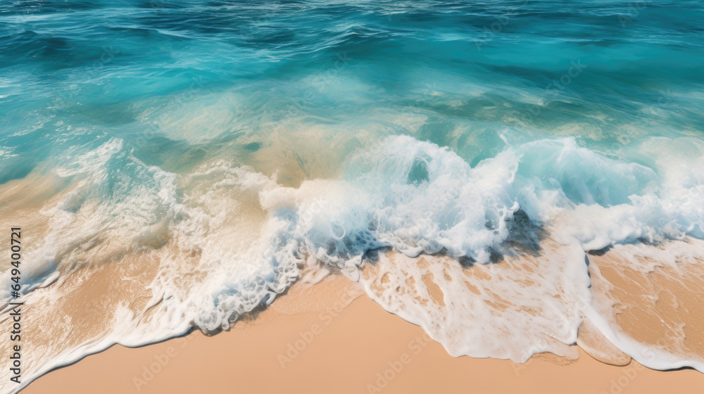 Beach Sand Sea Shore with Blue wave and white foamy summer background ...