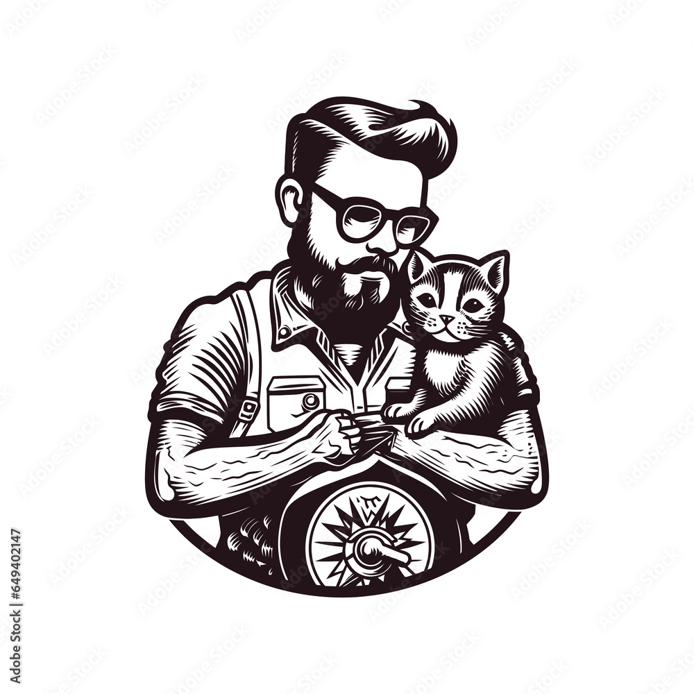 Man holding cat vector illustration. Cartoon isolated adorable sweet ...