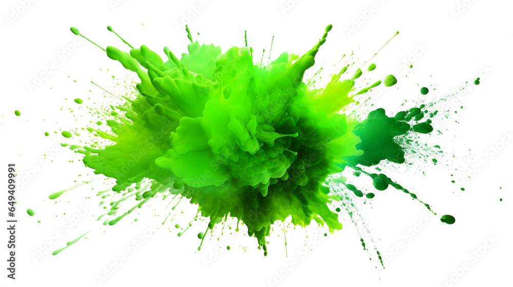 Green Holi Paint Splash with Color Powder Explosion on Transparent ...