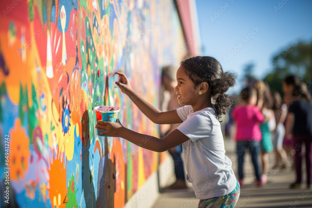 Children from different backgrounds painting a unity mural. Generative ...
