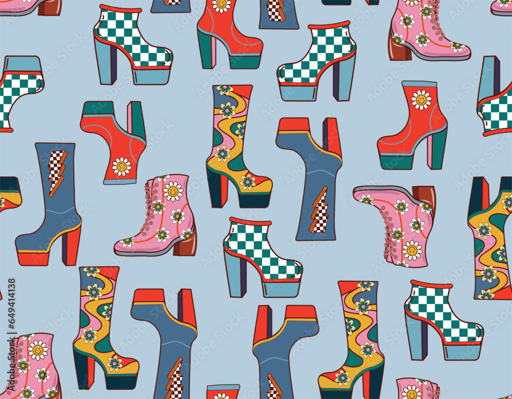 Vector seamless pattern with roller skates. And high Helels Shoes ...