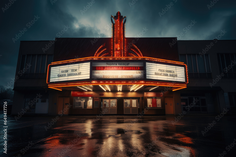 A retro movie theater marquee with a modern twist, showcasing a blend ...