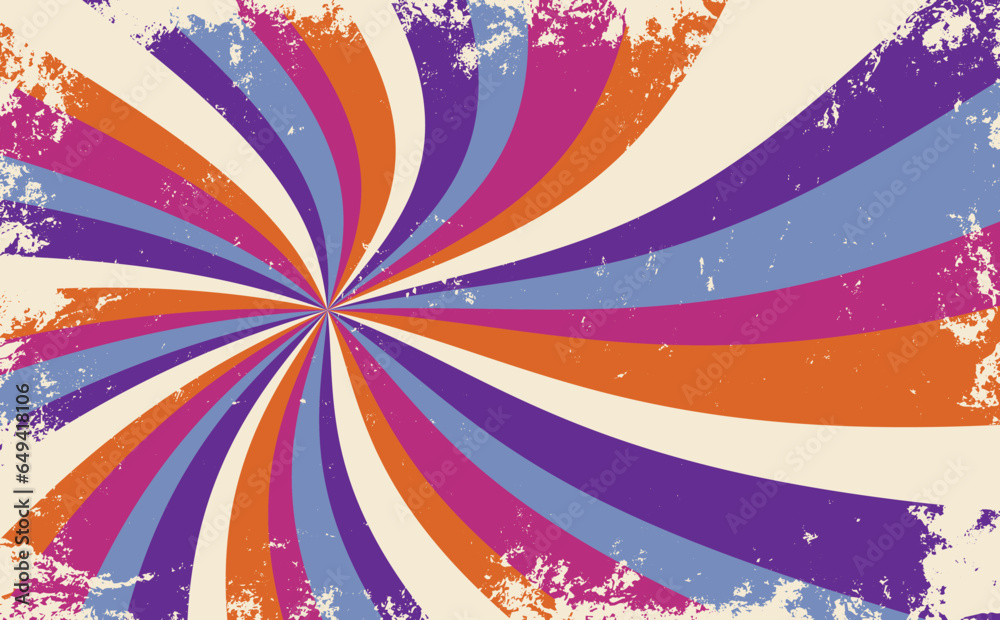 retro sunburst background with grunge texture pattern in 60s hippy ...