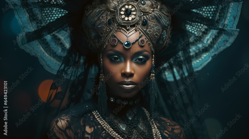 Portrait fantasy african american woman dark queen. Halloween Girl ...