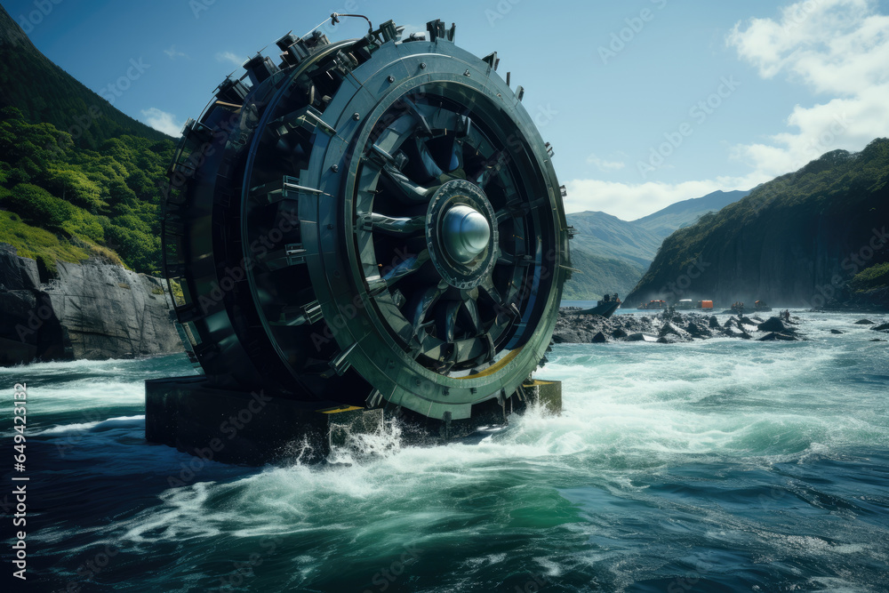 A tidal energy generator operating in the ocean, utilizing the power of ...