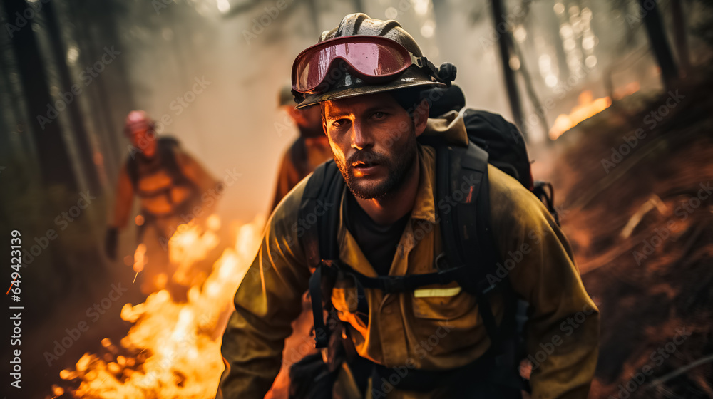Establishing Shot: Team of Firefighters in Safety Uniform and Helmets ...