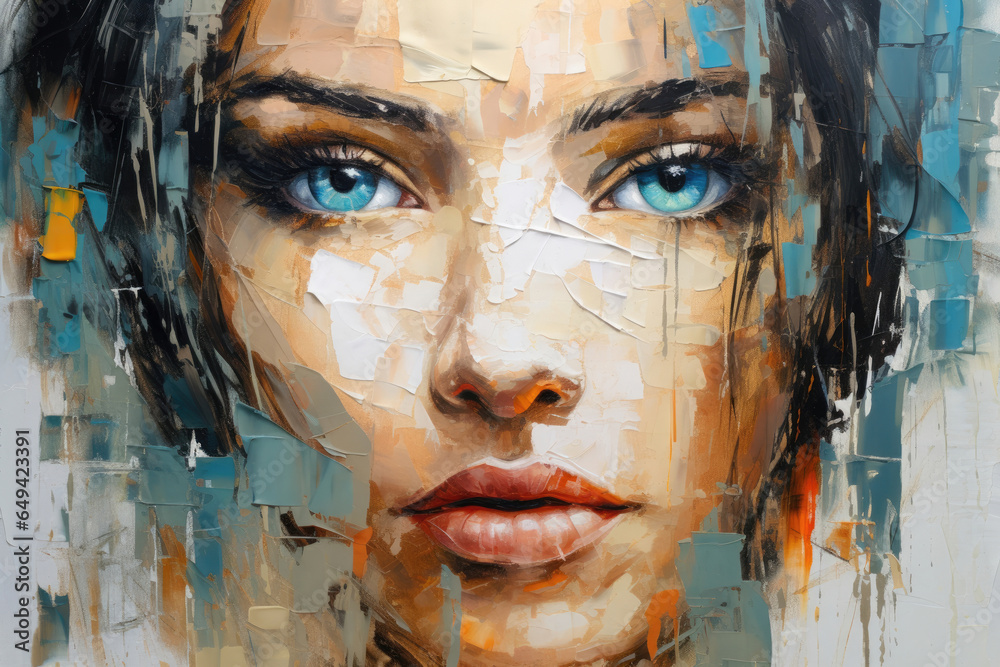 Person with a painted face and beautiful blue eyes: Abstract Oil ...