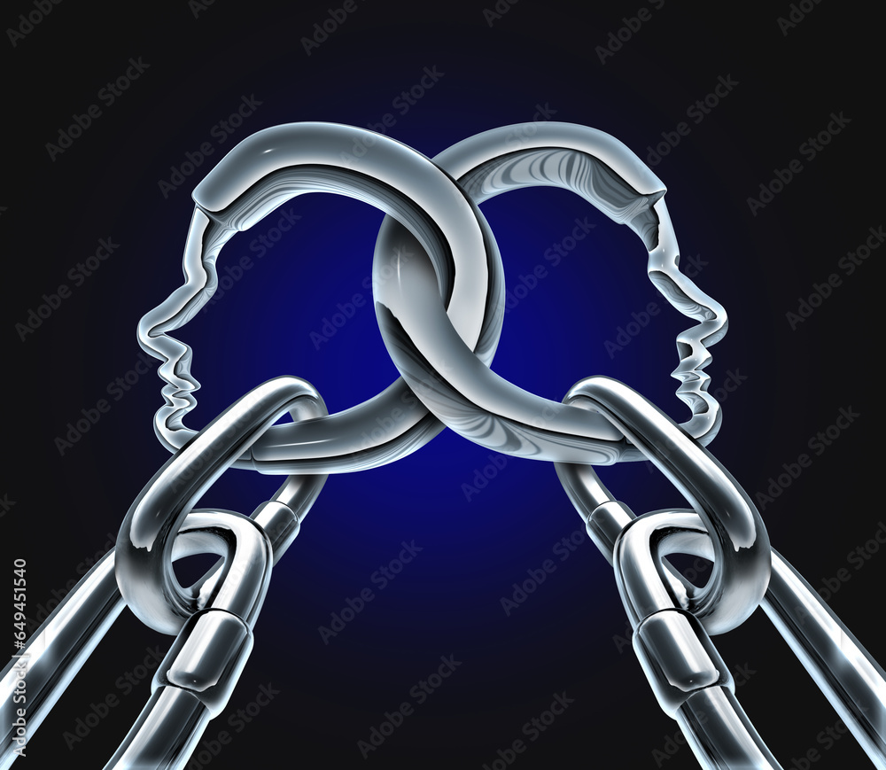 Strength In Unity and business group partnership as two metal chains ...