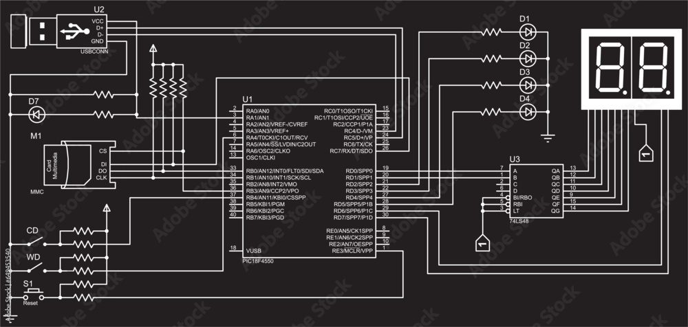 Vector electrical schematic diagram of a digital usb information output ...