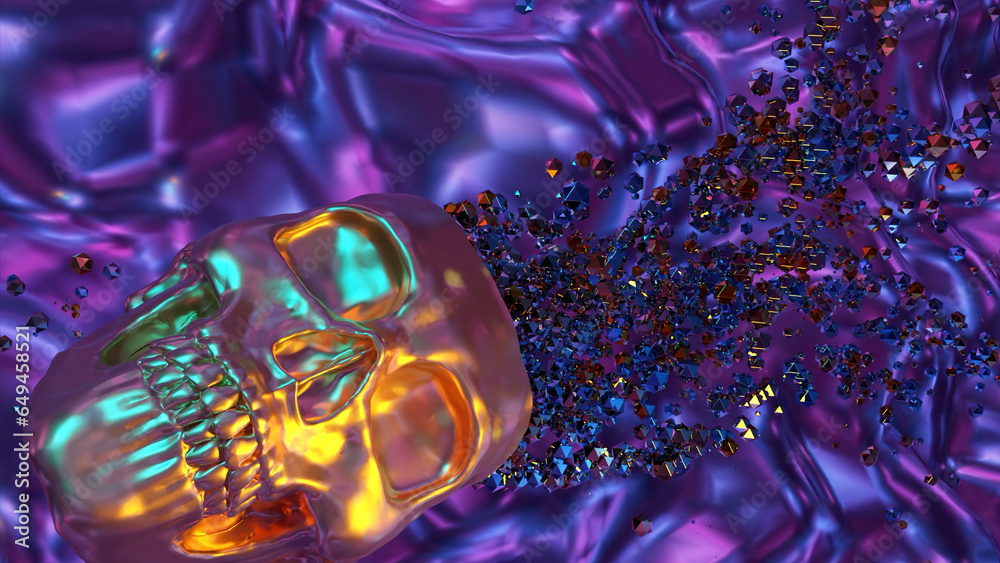 Stylish animation with 3d skull. Design. Colorful 3d animation with ...