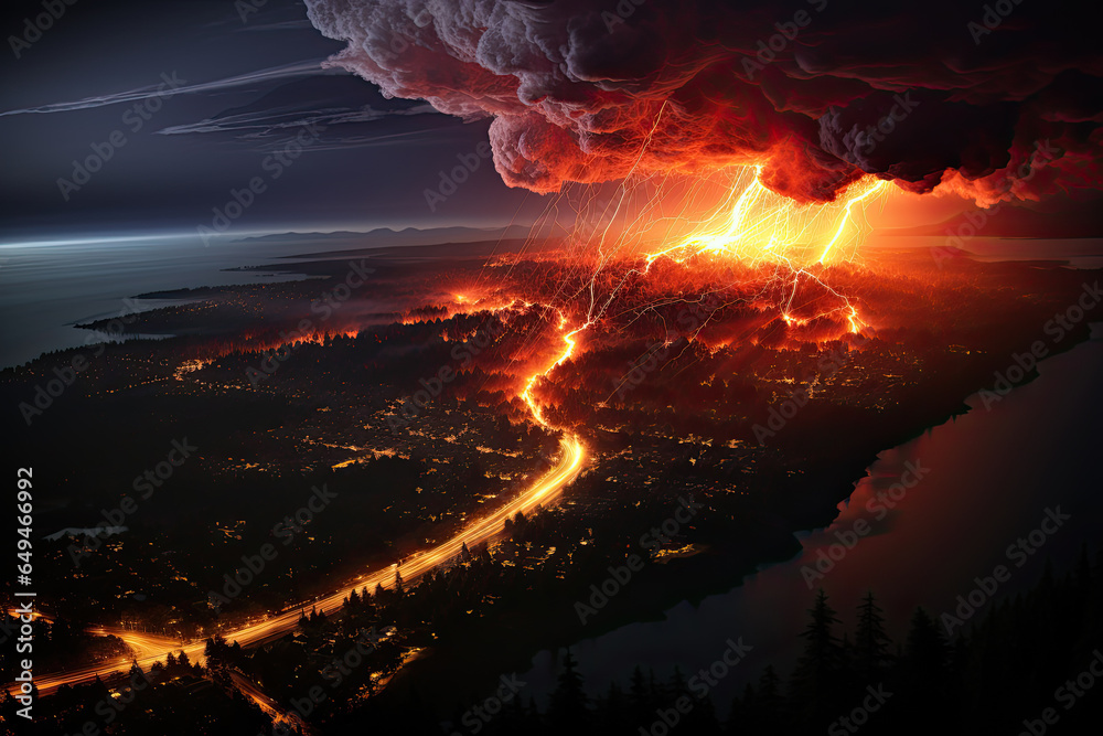 Aerial view of the end of the world with shifting tectonic plates ...