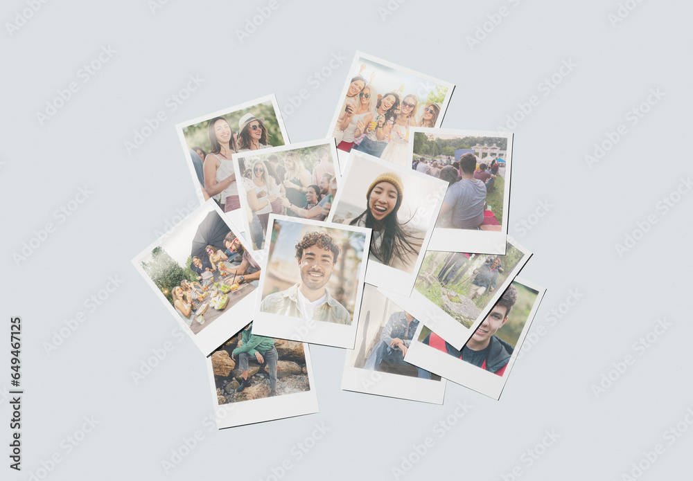 Overhead Square Instant Film Collage Mockup Stock Template | Adobe Stock