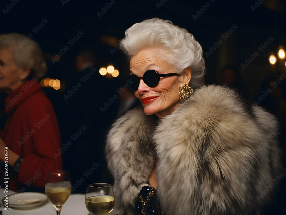 Socialite in a fur coat attending a winter gala 90s elegance on full ...