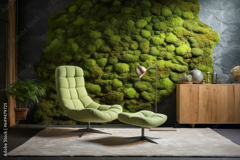 Modern room with Nordic-inspired moss feature wall. Generative AI Stock ...