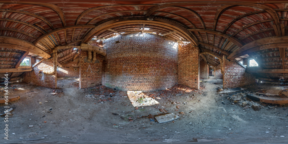 360 hdri panorama inside abandoned ruined decaying old destroyed ...