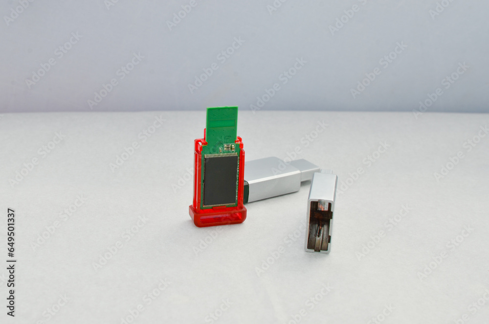 Closeup of an open pendrive ou USB stick revealing its internal ...