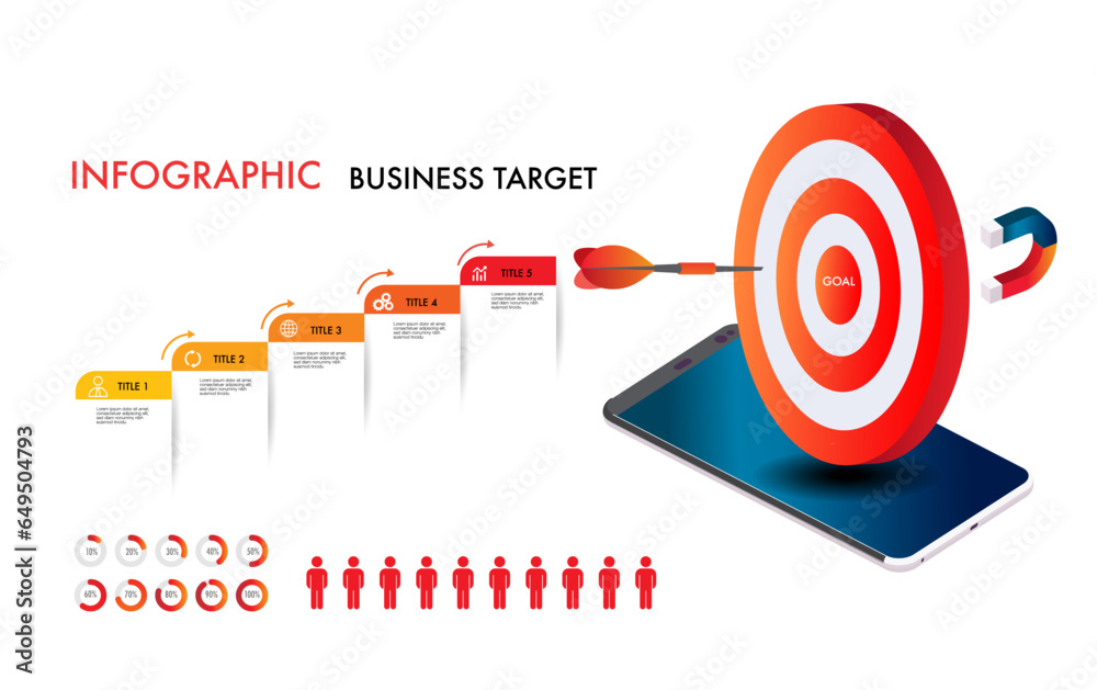Vetor de Infographic template chart target and magnetic for project and ...