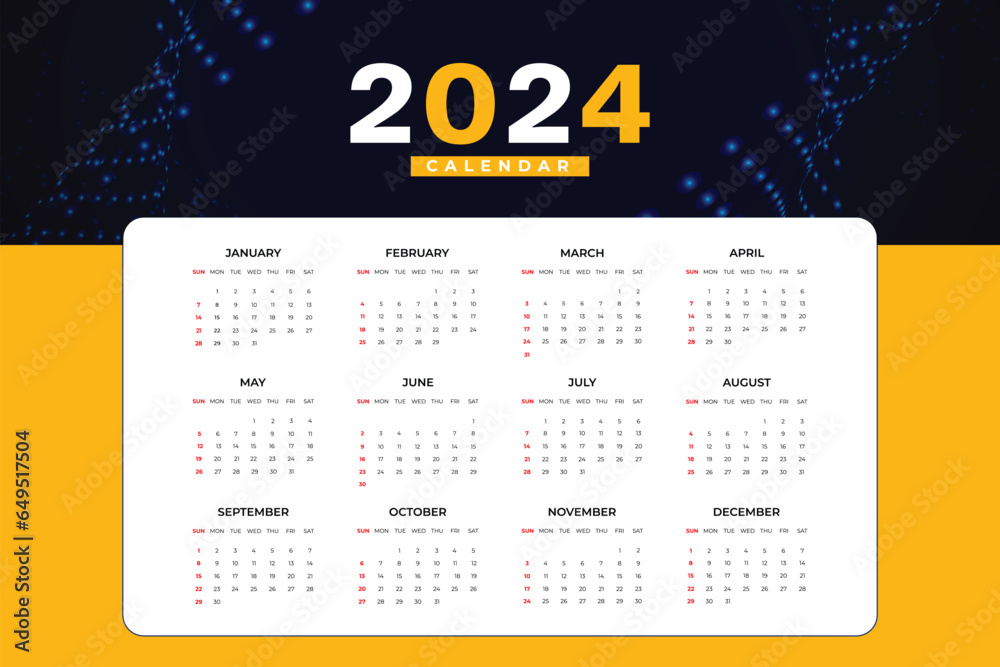 Vector 2024 new year calendar layout with months and dates desk vector ...