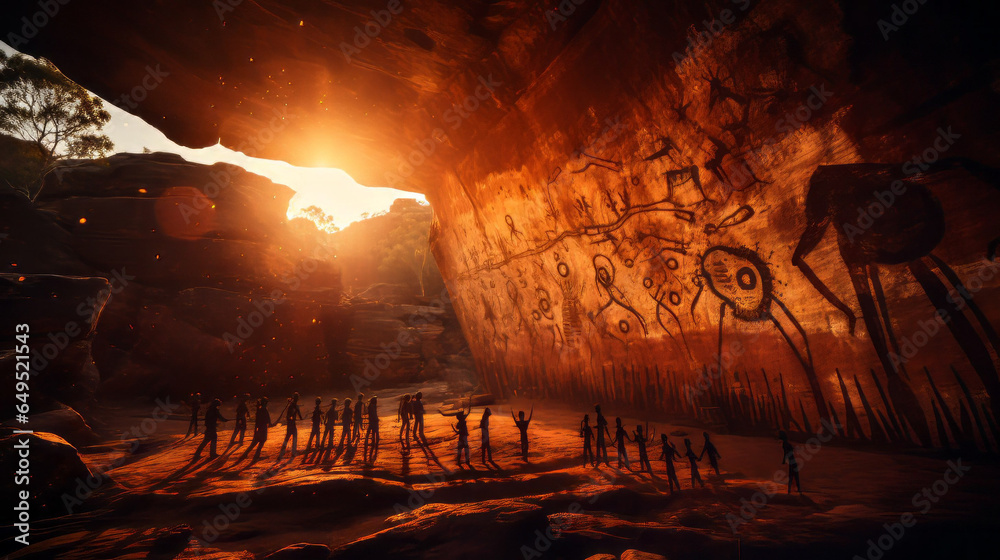 Photorealistic ai artwork of cave paintings and artwork in the style of ...