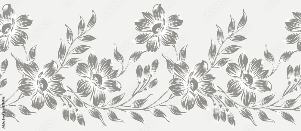 Poster Seamless grey flower border design – Wall Art | UkPosters