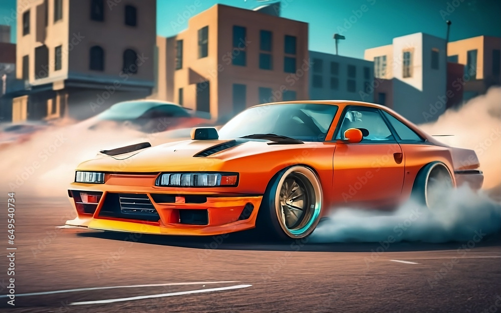 ภาพประกอบสต็อก 8k ultra realistic orange Nissan Silvia s13 with ...