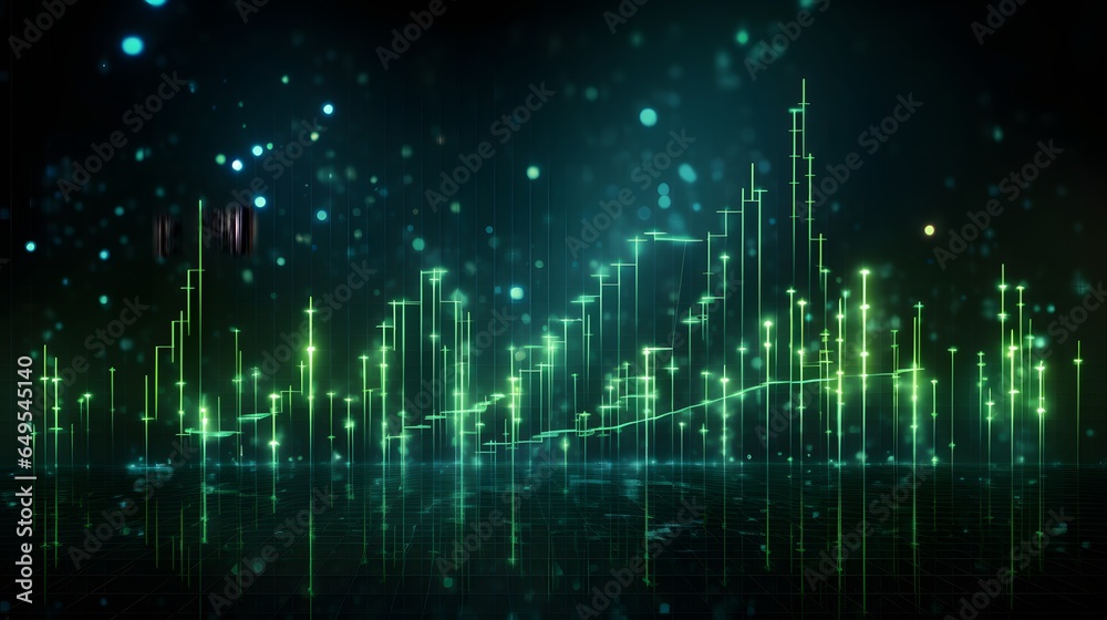 growth concept with bright green graphs going up at abstract binary ...