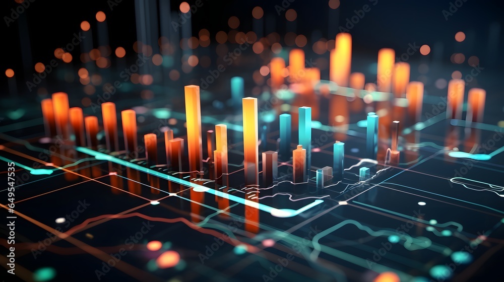 Perspective view on infographic chart with digital graphs, diagram and ...